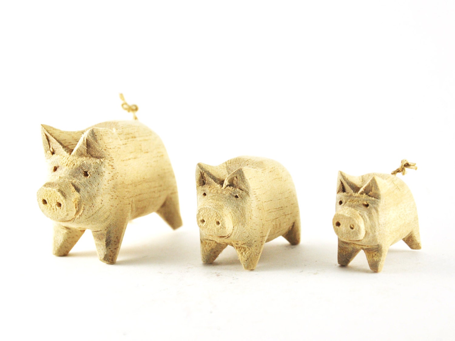 Art Sculpture Vintage Handcarved Wood Wooden Lovely Pigs Piggy Family ...