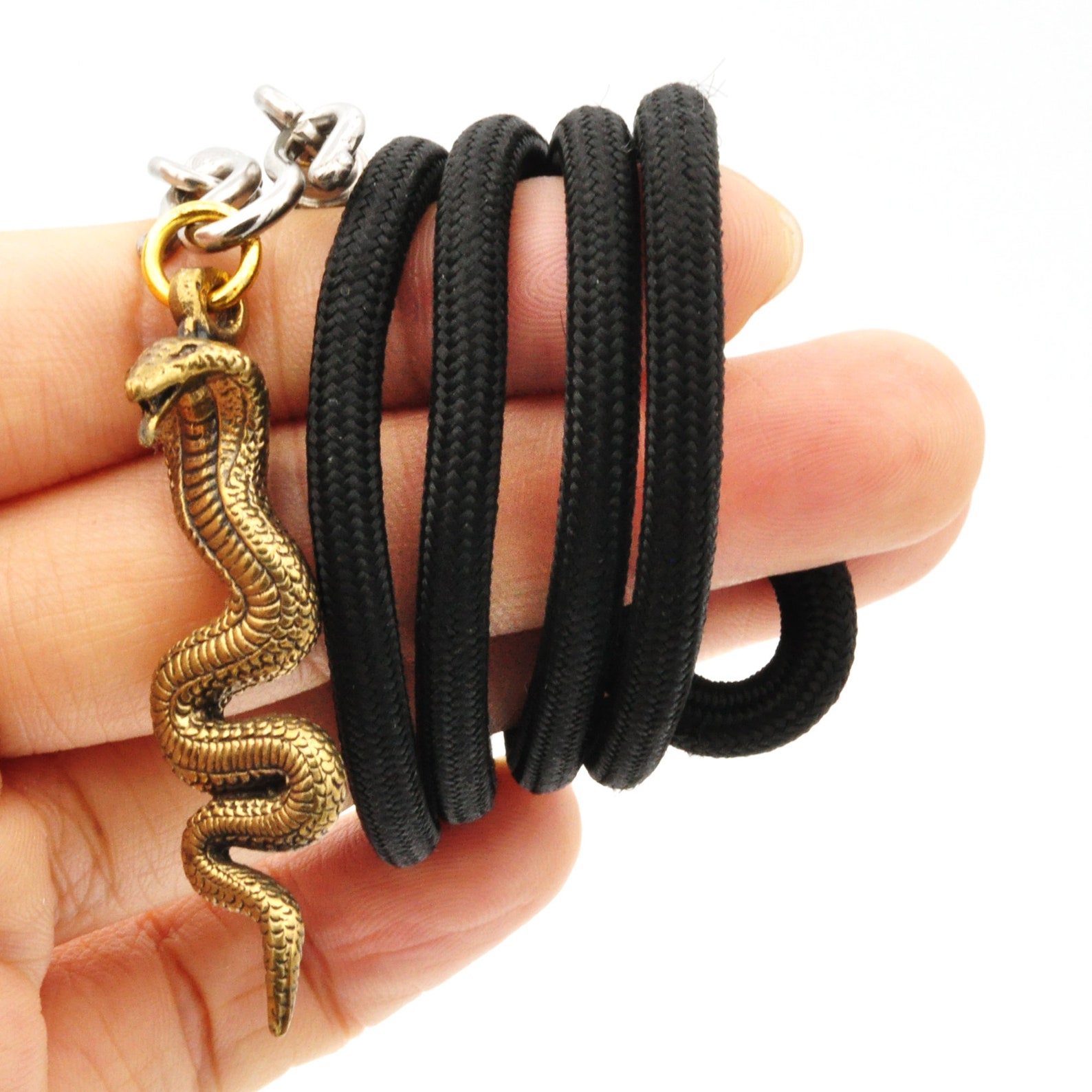 King Cobra Snake Brass Pendant Amulet Rope Necklace Blessing - Etsy