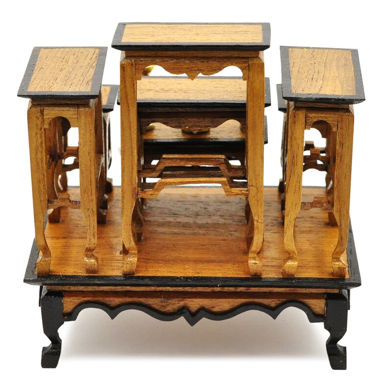 SET of 7 Mini Altar Teak Wood Tables Worship Thai Amulet Feng Shui ...