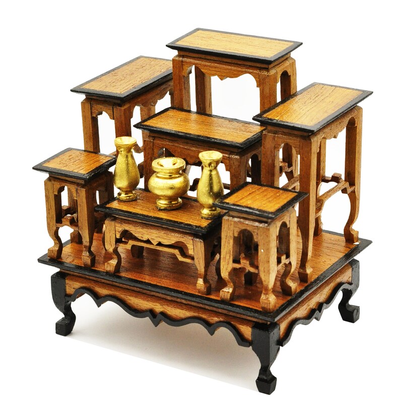 SET of 7 Mini Altar Teak Wood Tables Worship Thai Amulet Feng Shui ...