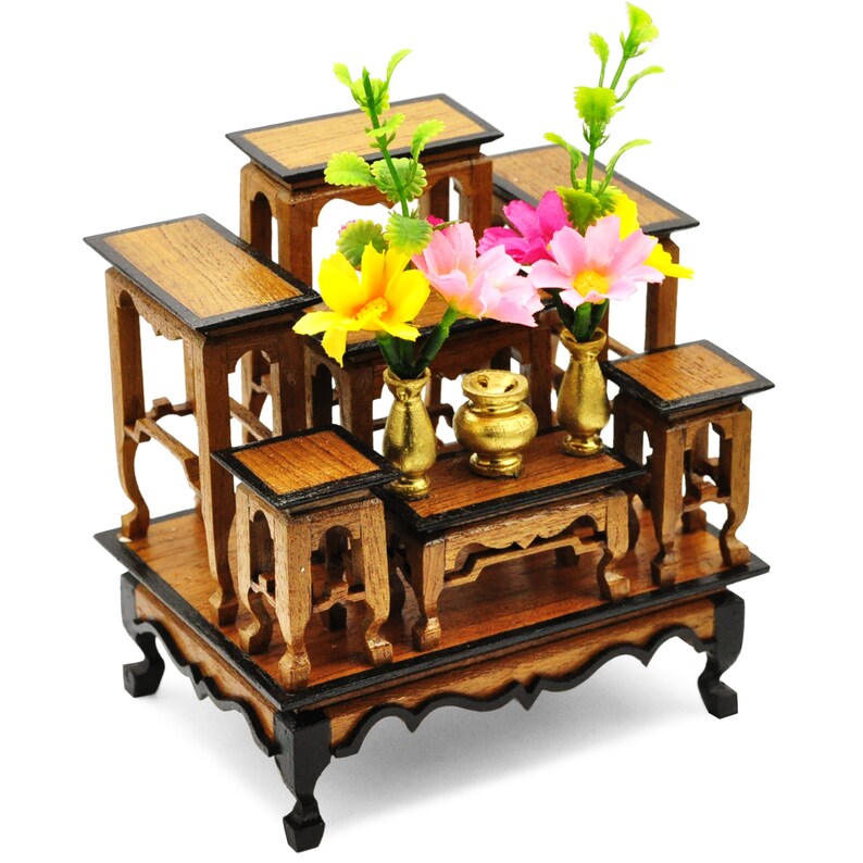 SET of 7 Mini Altar Teak Wood Tables Worship Thai Amulet Feng Shui ...