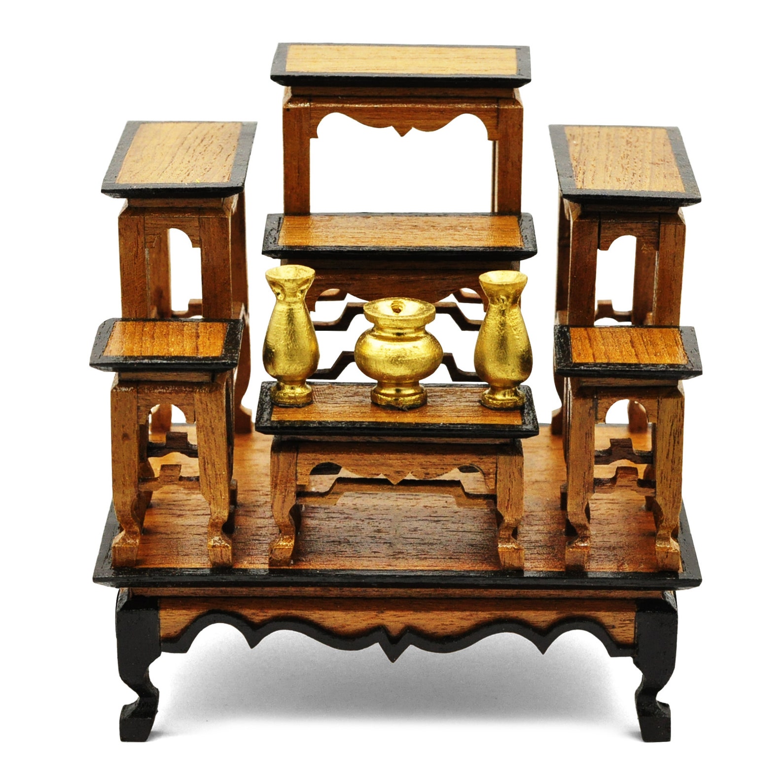 SET of 7 Mini Altar Teak Wood Tables Worship Thai Amulet Feng Shui ...
