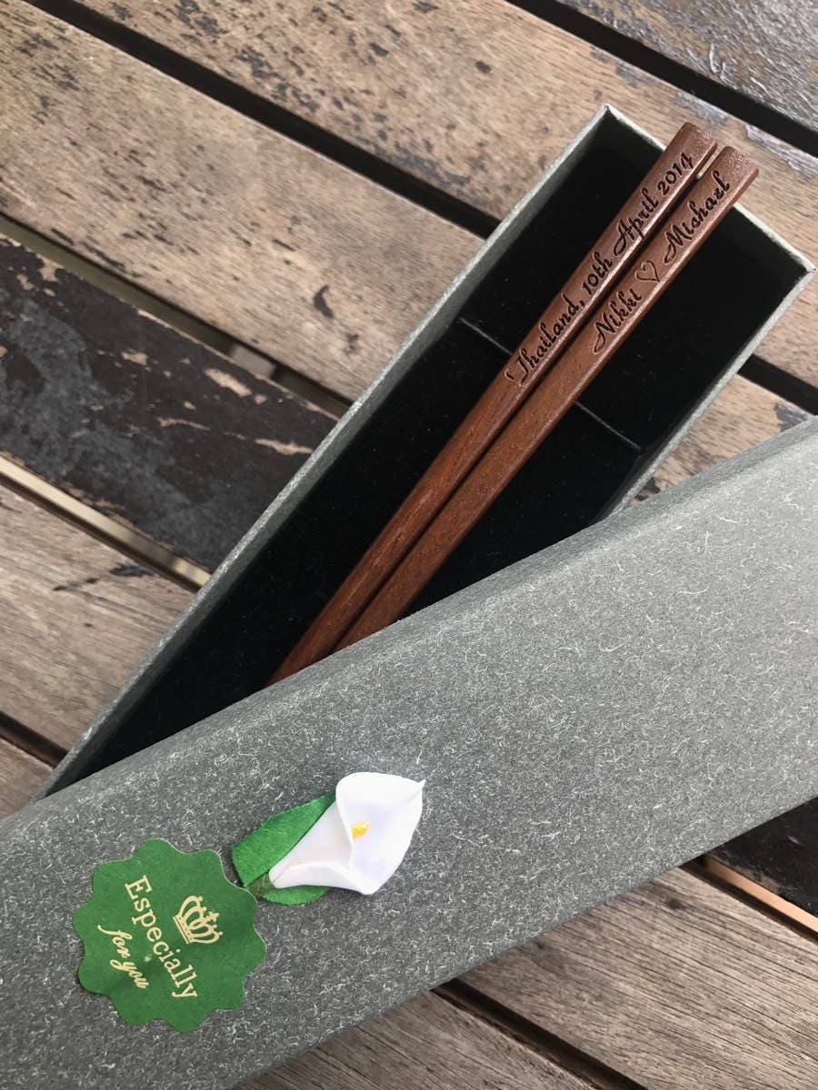 Personalized Engraved Wooden Chopsticks (dark Brown) With Gift Box ...