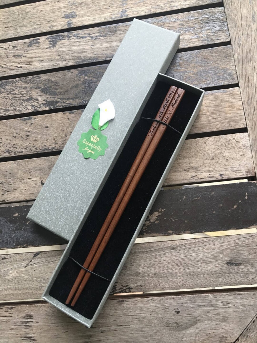 Personalized Engraved Wooden Chopsticks (dark Brown) With Gift Box ...