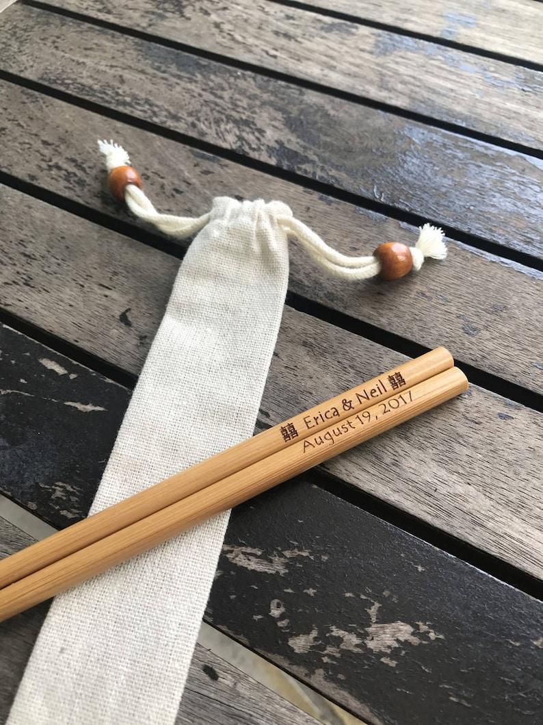 Personalized Engraved Eco Friendly Natural Bamboo Chopsticks With Linen ...