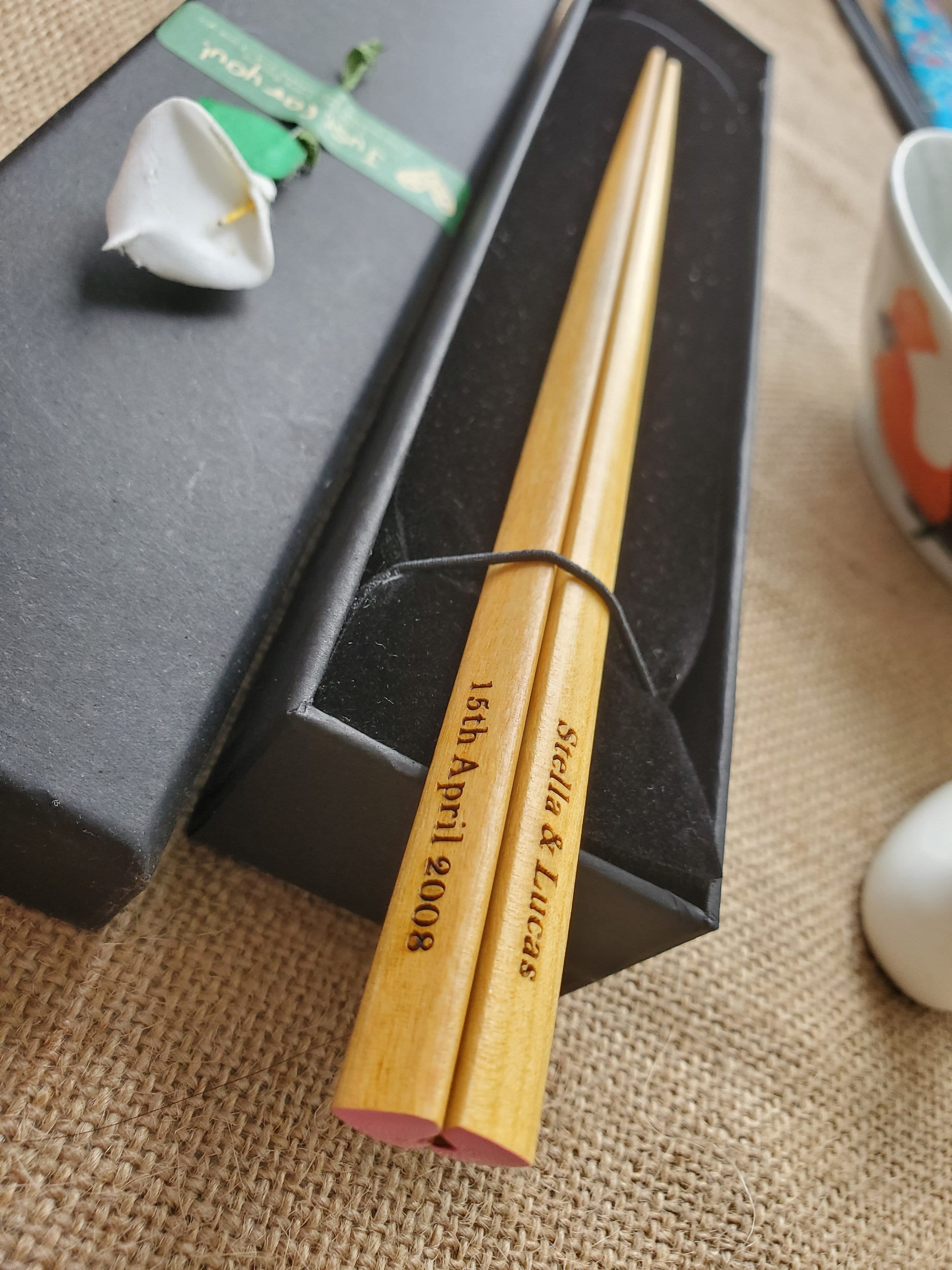 Personalized Engraved Wooden Heart Shaped Chopsticks With Gift Box ...