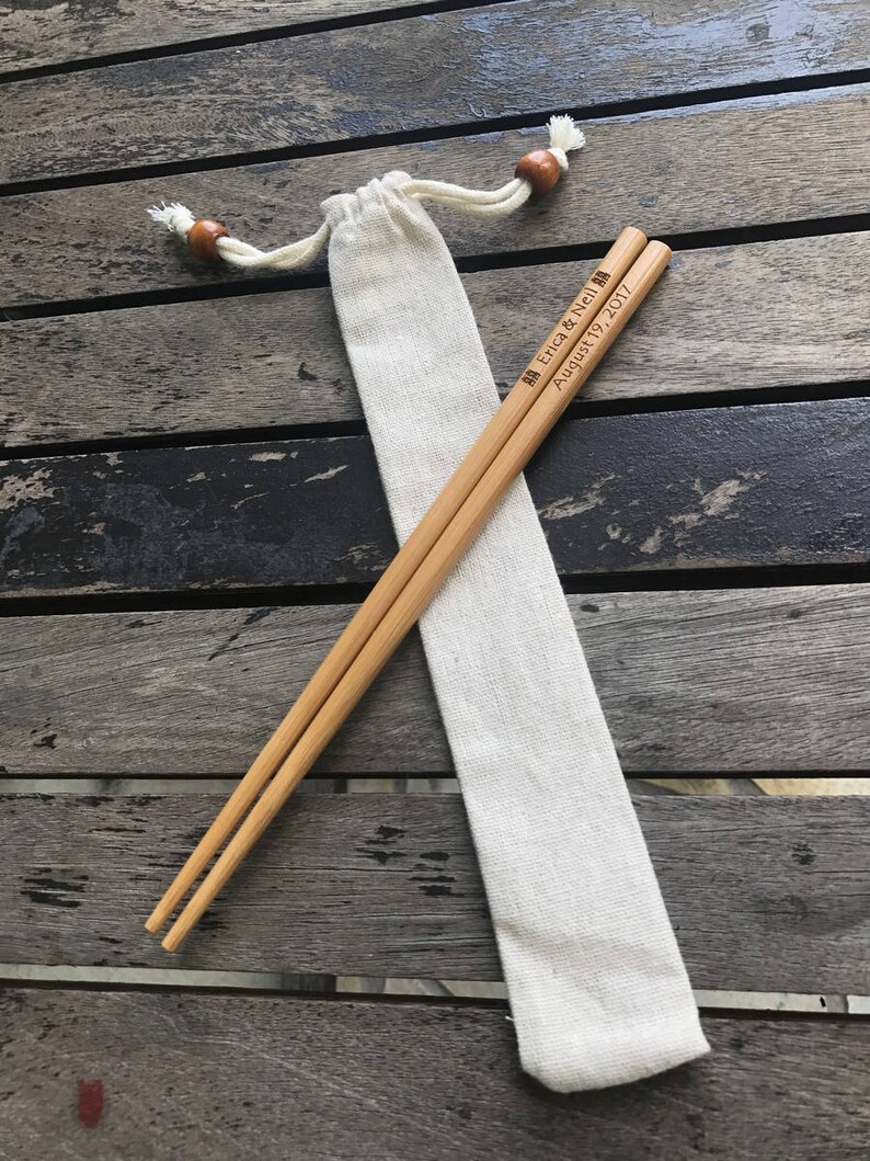 Personalized Engraved Eco Friendly Natural Bamboo Chopsticks With Linen ...