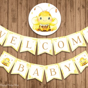 Bee Baby Shower Banner, PRINTABLE, Welcome Baby Bee, Mommy to Bee Theme ...