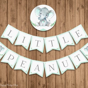 Little Peanut Banner, PRINTABLE, Mint Green Elephant Baby Shower ...