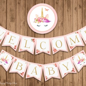 Unicorn Baby Shower Banner, PRINTABLE, Welcome Baby Banner, Boho ...