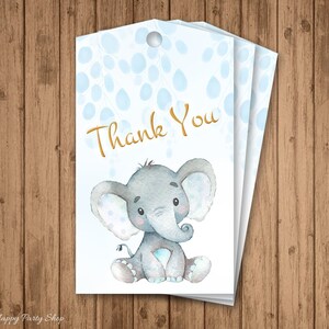 Elephant Favor Tags, PRINTABLE, Blue Elephant Tags, Baby Shower Favor ...