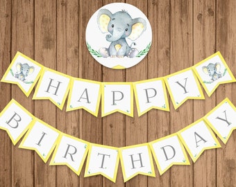 Blue Elephant Happy Birthday Banner PRINTABLE 1st Birthday | Etsy