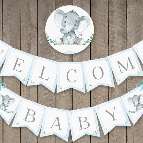 Elephant Baby Shower Banner PRINTABLE Welcome Baby Baby Boy | Etsy