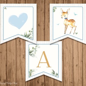 Deer Baby Shower Banner, PRINTABLE, Welcome Baby, Boy Shower, Blue Deer ...