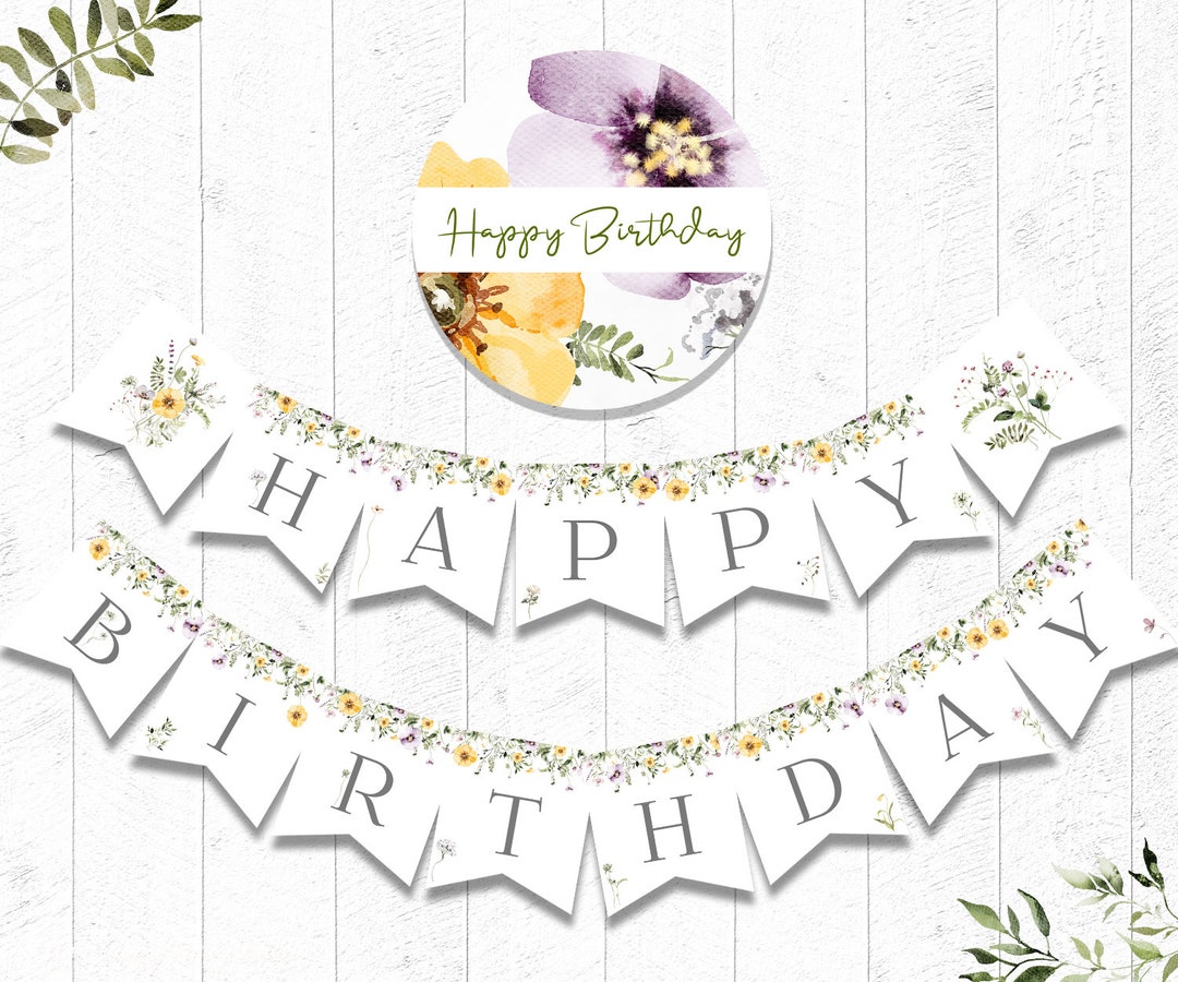 Happy Birthday Banner, PRINTABLE, Floral Birthday Banner, Birthday ...
