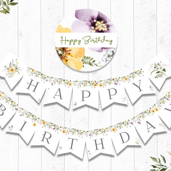 Printable Sunflower Happy Birthday Banner - Etsy