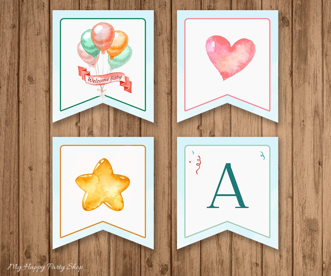 Balloons Welcome Baby Banner PRINTABLE the Wonderful Things - Etsy