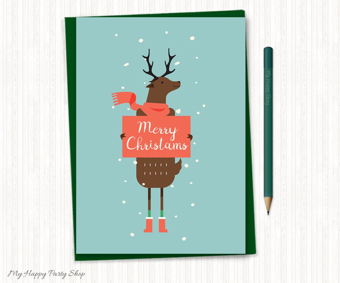 Christmas Deer Card PRINTABLE Cute Deer Card. Holiday Card | Etsy