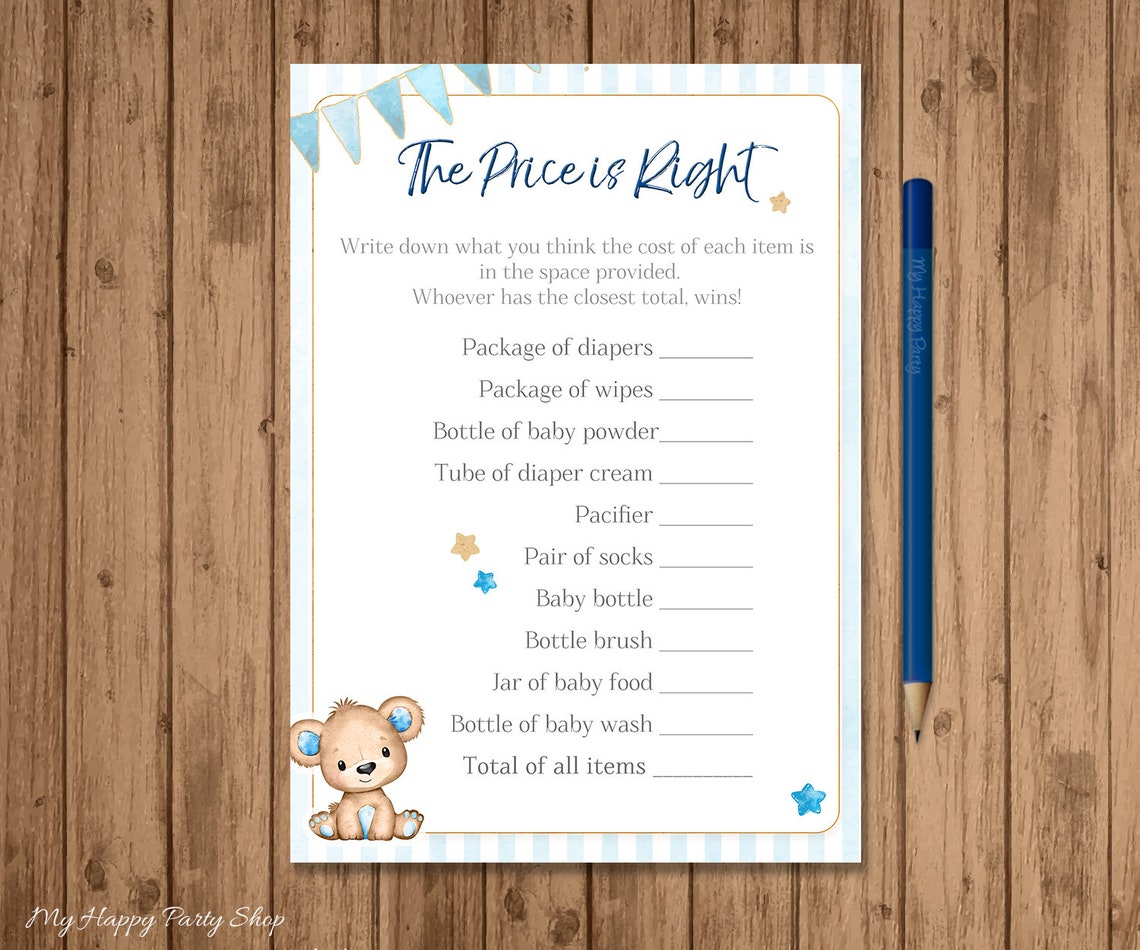 Teddy Bear Baby Shower Games Kit PRINTABLE Blue Bear Baby - Etsy