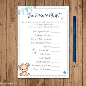 Teddy Bear Baby Shower Games Kit, PRINTABLE, Blue Bear Baby Shower ...