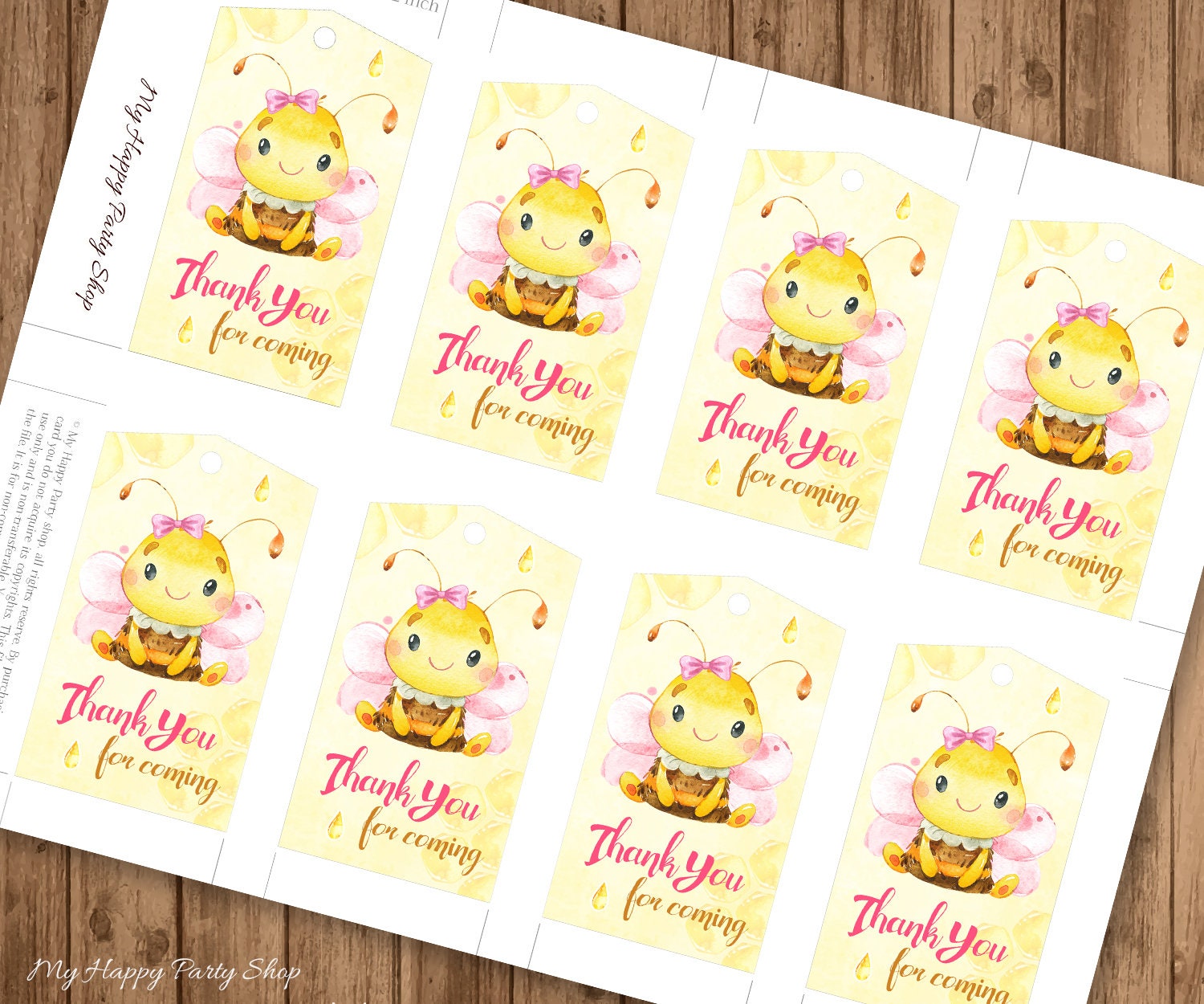 Bee Thank You Tags PRINTABLE Pink Bee Favor Tags Bee Baby | Etsy