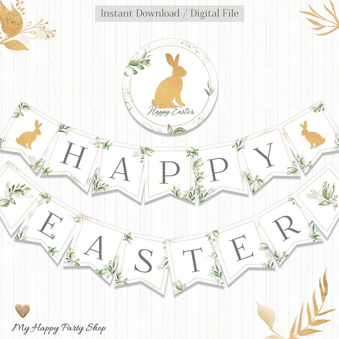 Happy Easter Banner | Printable | Easter Party Decor | Greenery ...