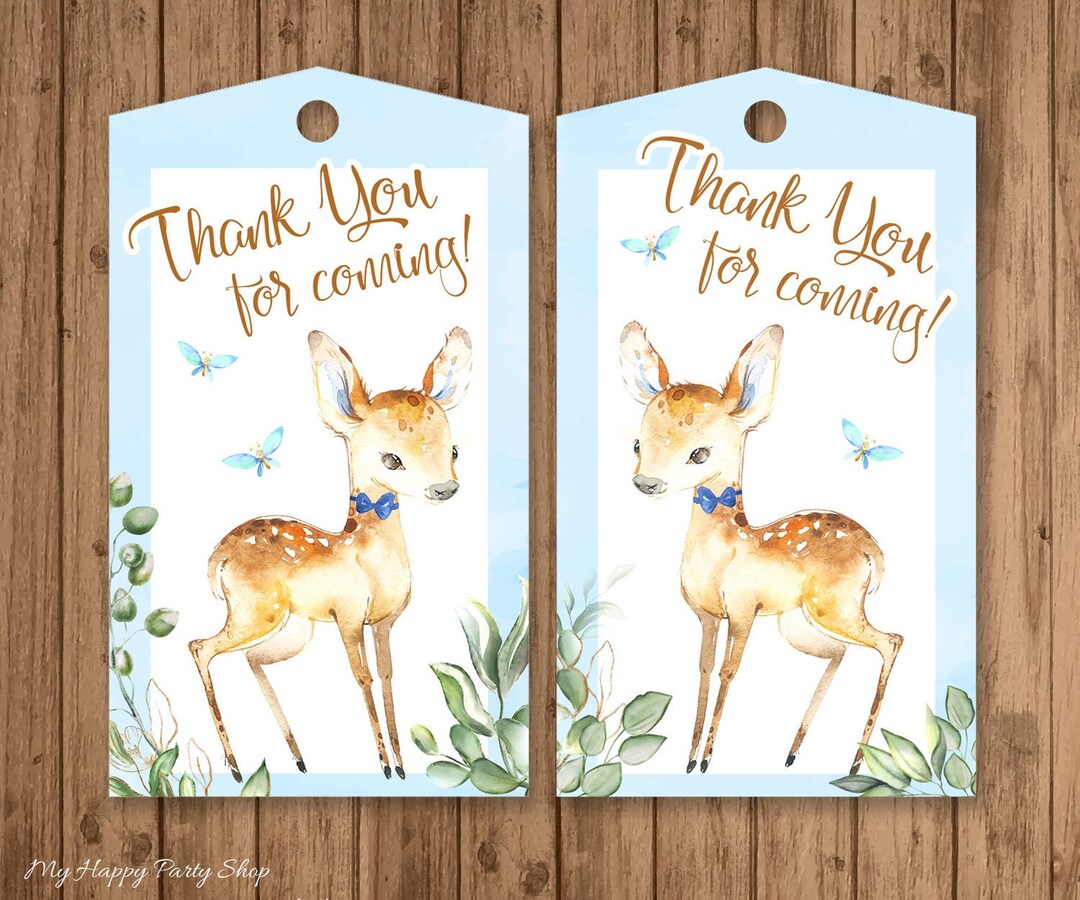 Blue Deer Thank You Tags, PRINTABLE, Buck Baby Shower, Twin Boys ...