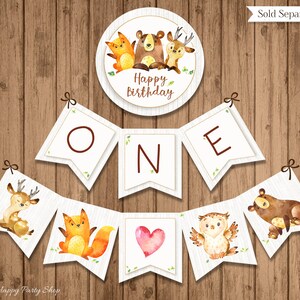 Woodland Happy Birthday Banner, PRINTABLE, First Birthday. Animals ...