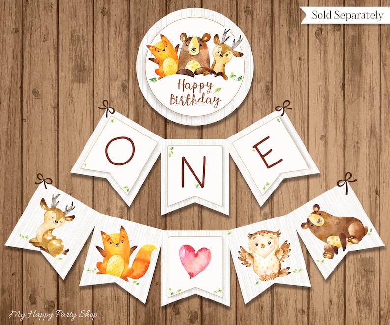 Woodland Happy Birthday Banner PRINTABLE First Birthday. - Etsy