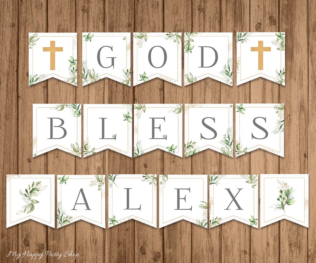 God Bless Banner, PRINTABLE, Custom Banner, DIY, Baptism Decor, First ...