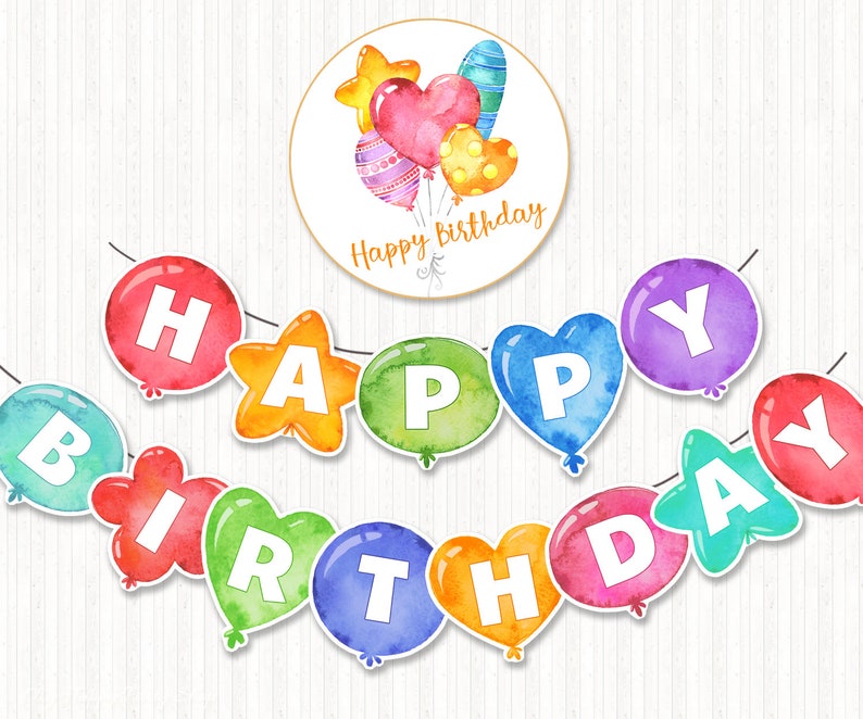 Balloons Happy Birthday Banner, PRINTABLE, Balloons Party Decor ...