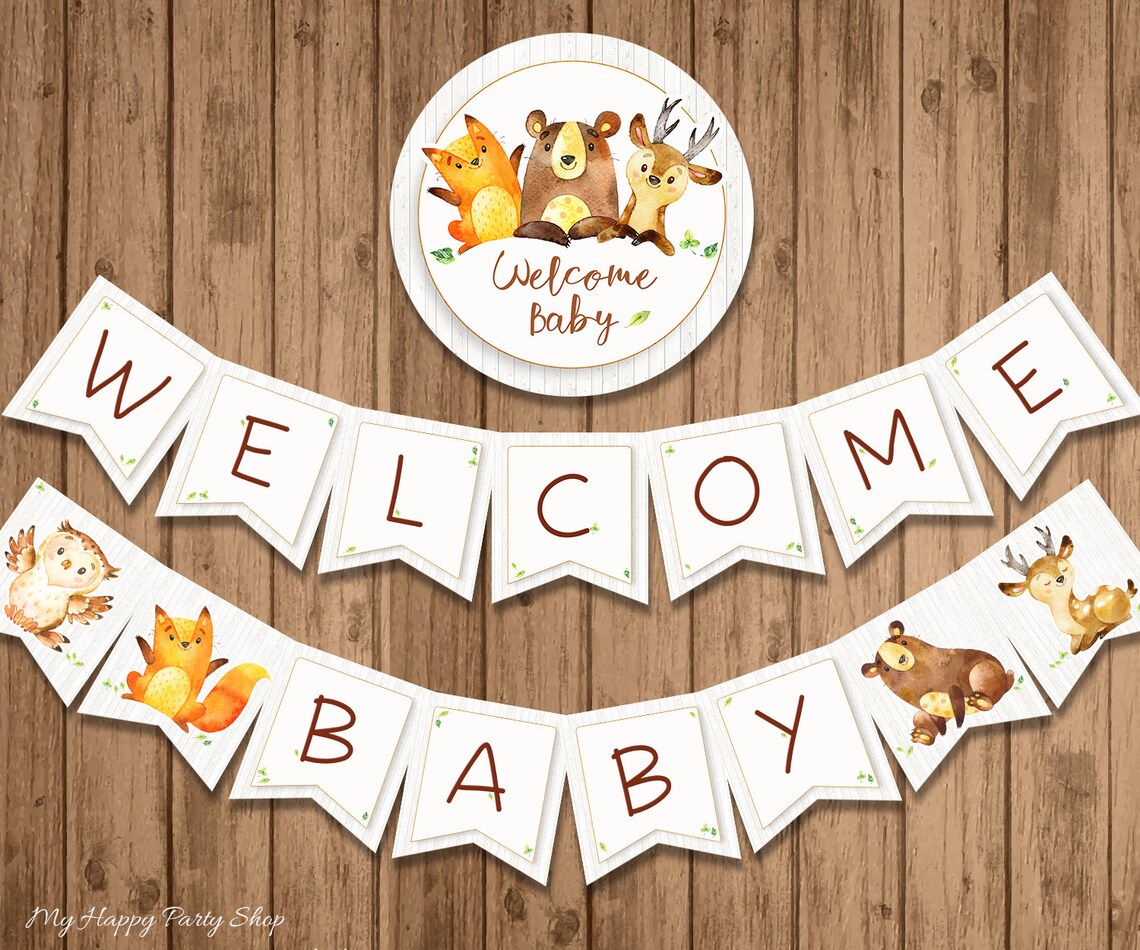 Woodland Baby Shower Banner PRINTABLE Welcome Baby. Animals | Etsy