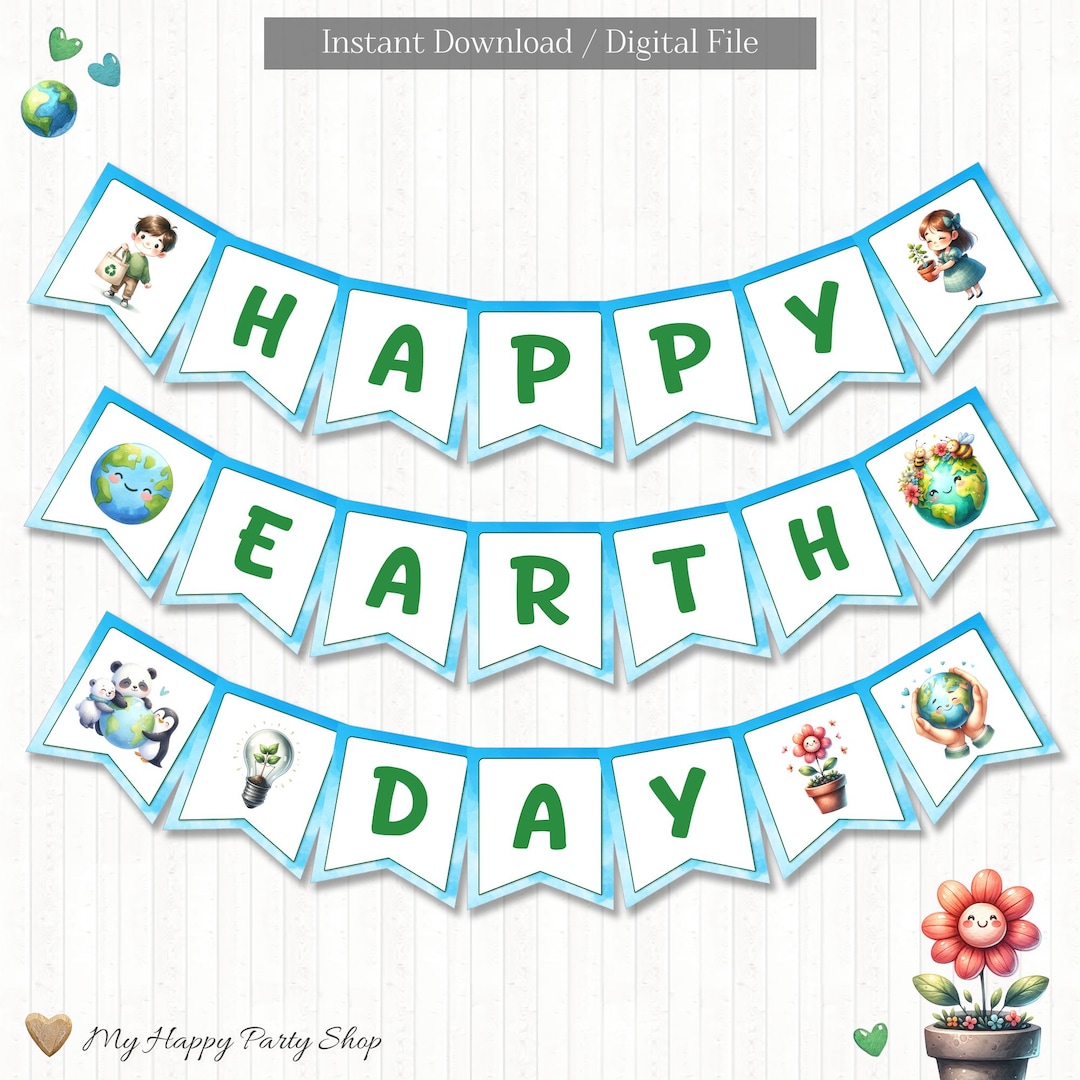 Earth Day Banner, Printable | Happy Earth Day Bunting Banner, Earth Day ...
