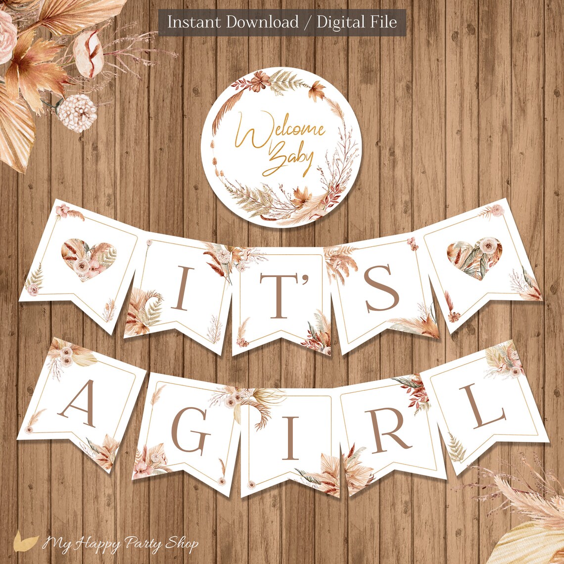 It's a Girl Banner PRINTABLE Boho Baby Shower Banner - Etsy