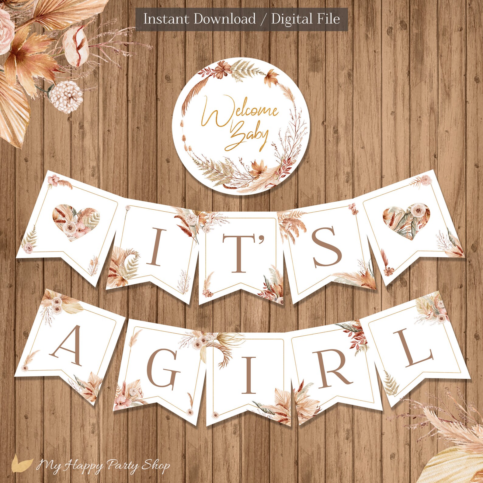 It's a Girl Banner PRINTABLE Boho Baby Shower Banner - Etsy