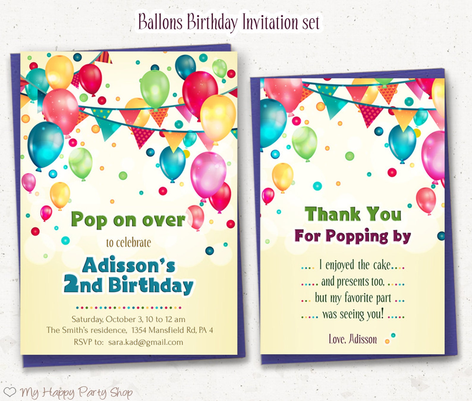 Balloons Birthday Invitation PRINTABLE Balloons Partypop on | Etsy