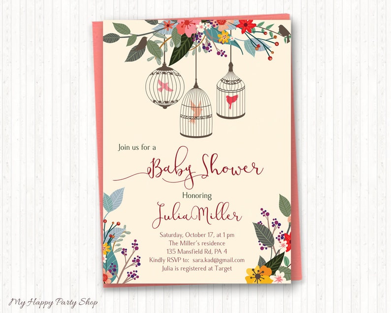 Birds Baby Shower Invitation Colorful Birds Invitation | Etsy