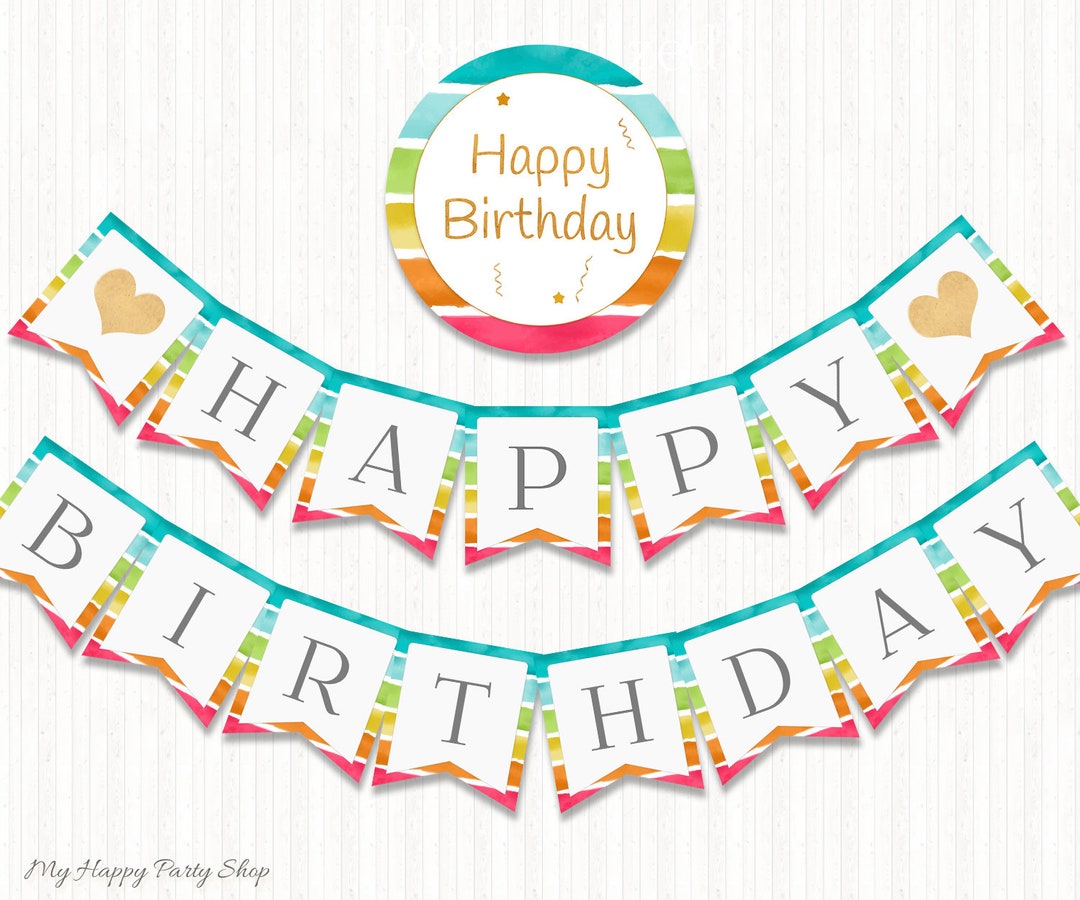 Rainbow Happy Birthday Banner, PRINTABLE, DIY, Rainbow Banner, Colorful ...