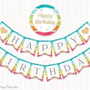 Rainbow Happy Birthday Banner, PRINTABLE, DIY, Rainbow Banner, Colorful ...