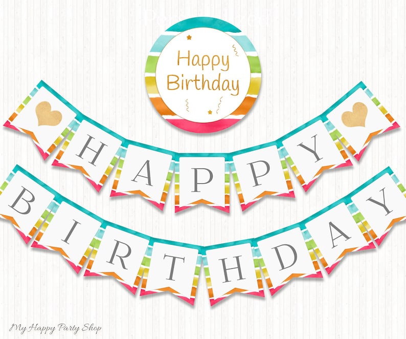 Rainbow Happy Birthday Banner PRINTABLE DIY Rainbow Banner - Etsy