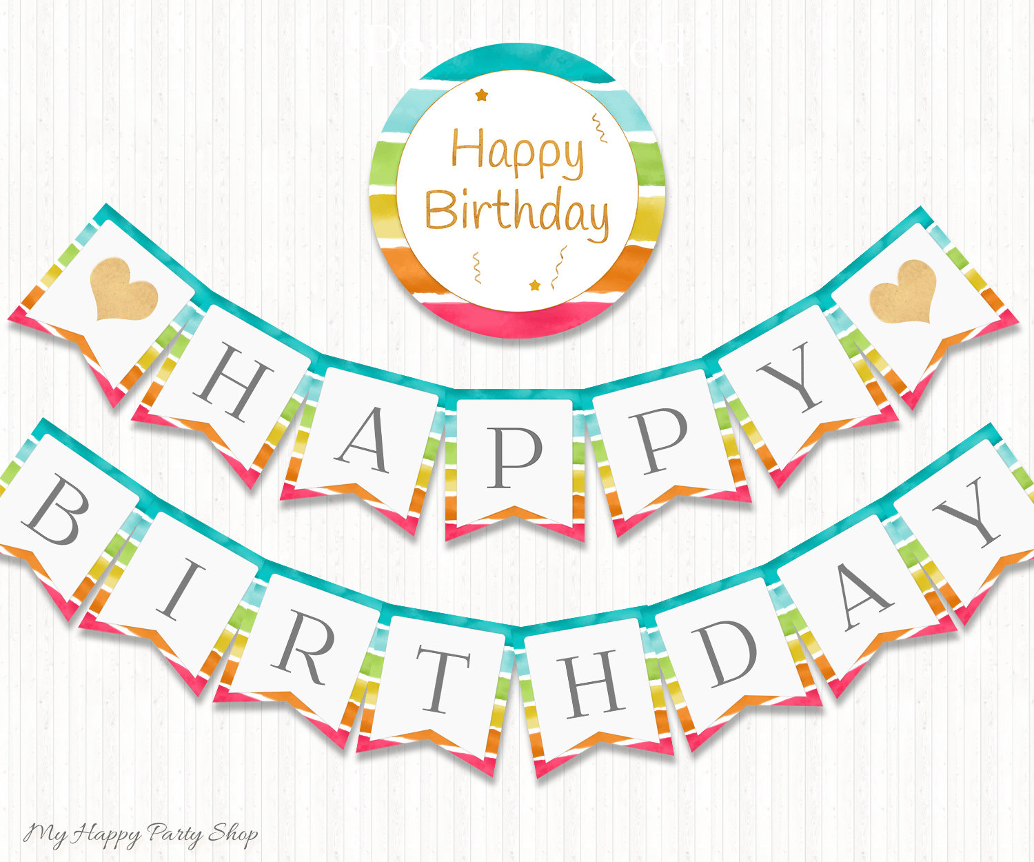Rainbow Happy Birthday Banner, PRINTABLE, DIY, Rainbow Banner, Colorful ...