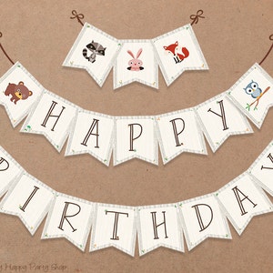 Woodland Birthday Banner, Printable Happy Birthday Banner, Woodland ...