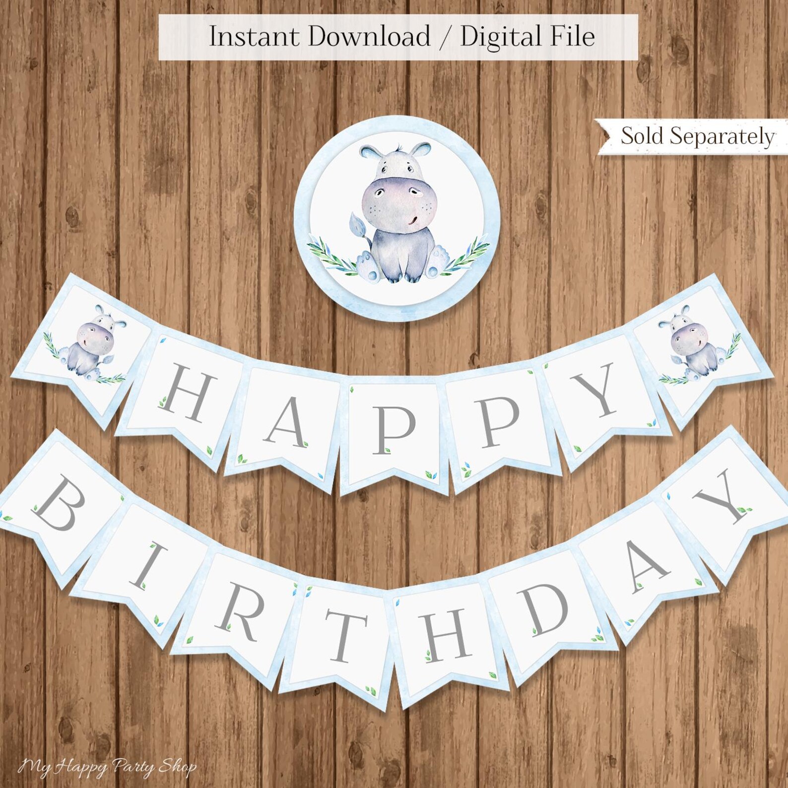 Hippo Thank You Tags, PRINTABLE, Cute Hippo Tags, Blue Hippo, Party ...