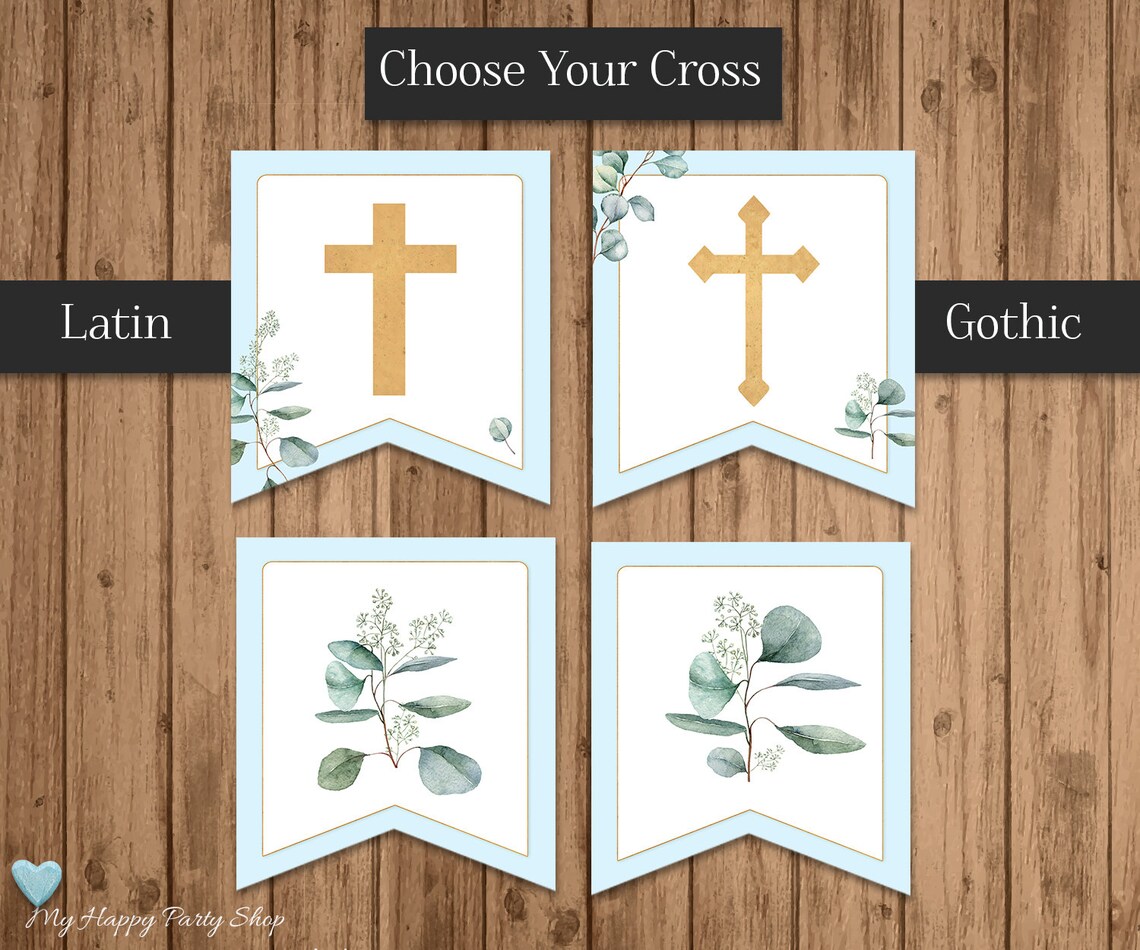 Blue God Bless Banner, PRINTABLE, Custom Banner, Boy Baptism Decor ...