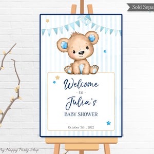 Teddy Bear Baby Shower Banner, PRINTABLE, Welcome Baby, Baby Boy Banner ...