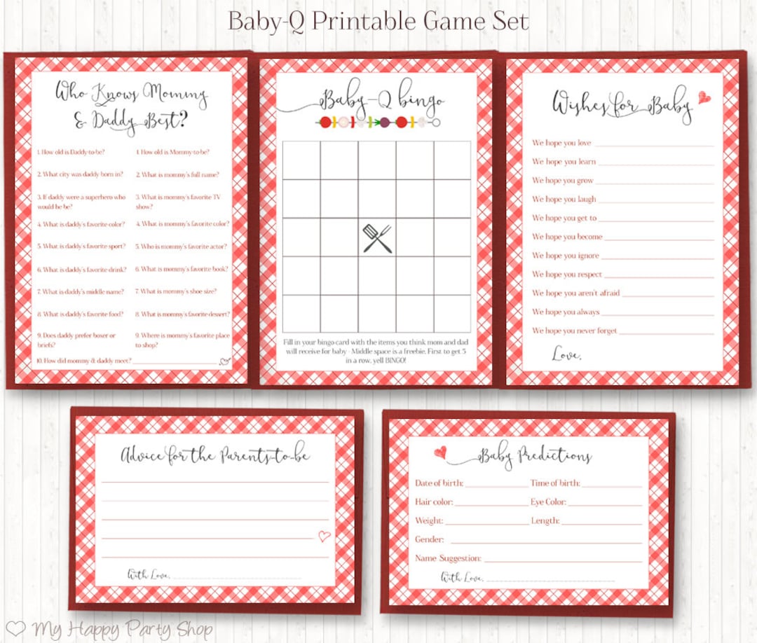 Baby Q Games Set, PRINTABLE, BBQ Shower Games (bingo, Who Knows, Advice ...