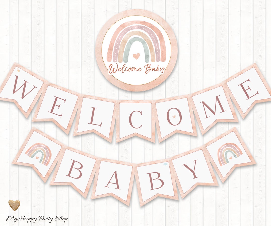 Rainbow Baby Shower Banner, PRINTABLE, Welcome Baby, Blush Rainbow ...