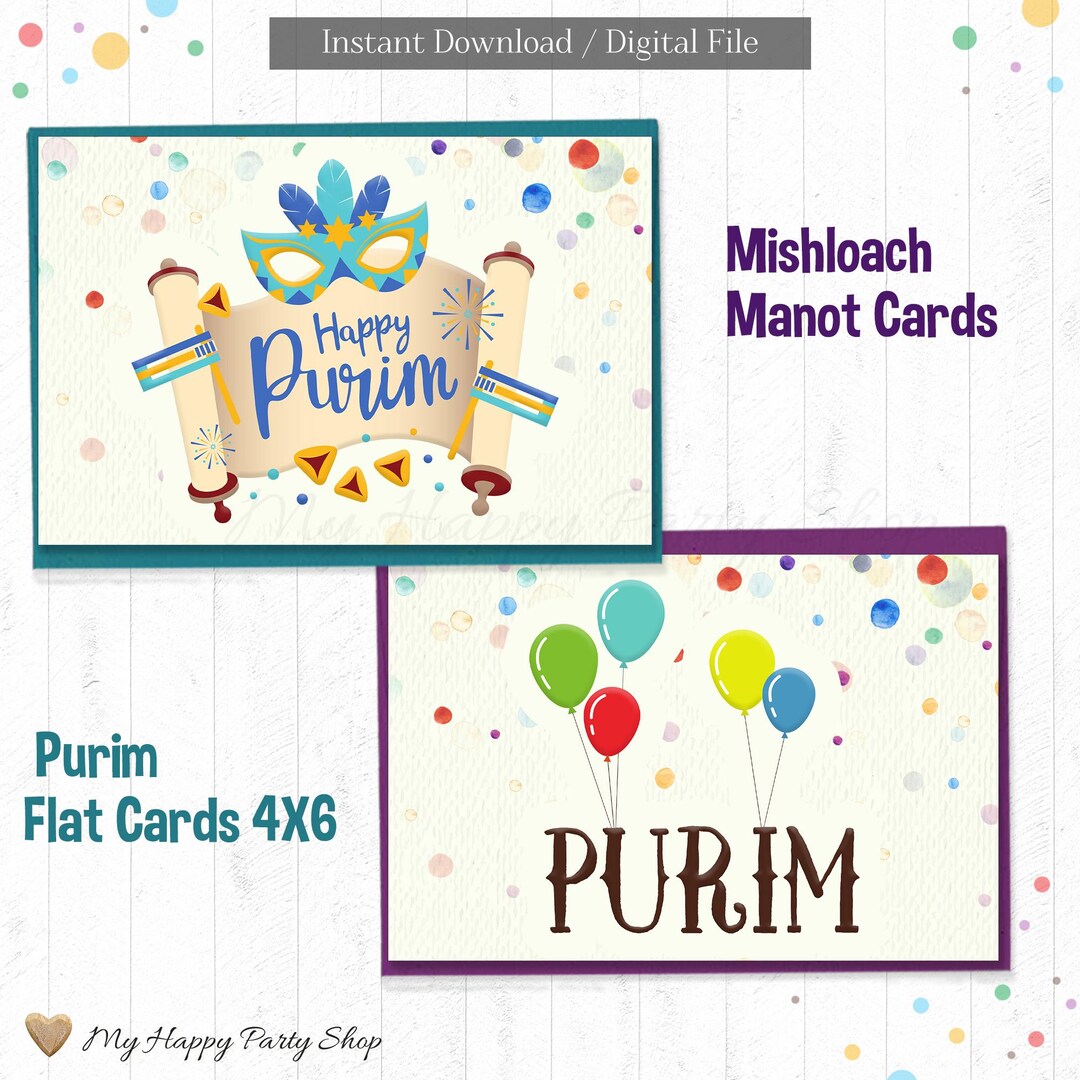 Purim Cards | Printable | Mishloach Manot | Jewish Tradition | Flat 4X6 ...
