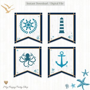 Happy Birthday Banner, PRINTABLE, Nautical Banner, Anchor Banner ...