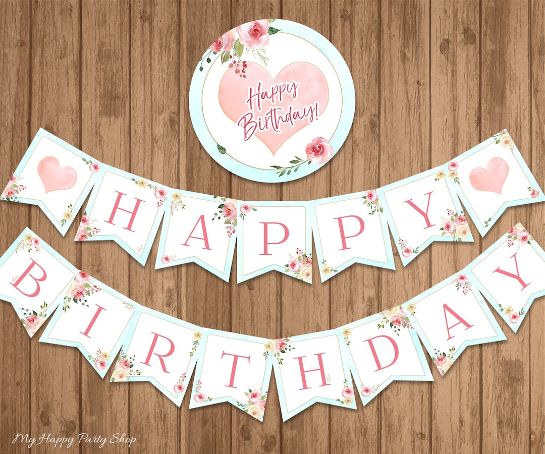 Happy Birthday Banner, PRINTABLE, Roses Birthday Banner, Shabby Chic ...